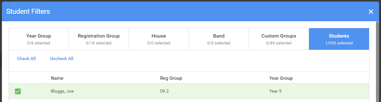 Using the student filters - SchoolCloud Parents Evening