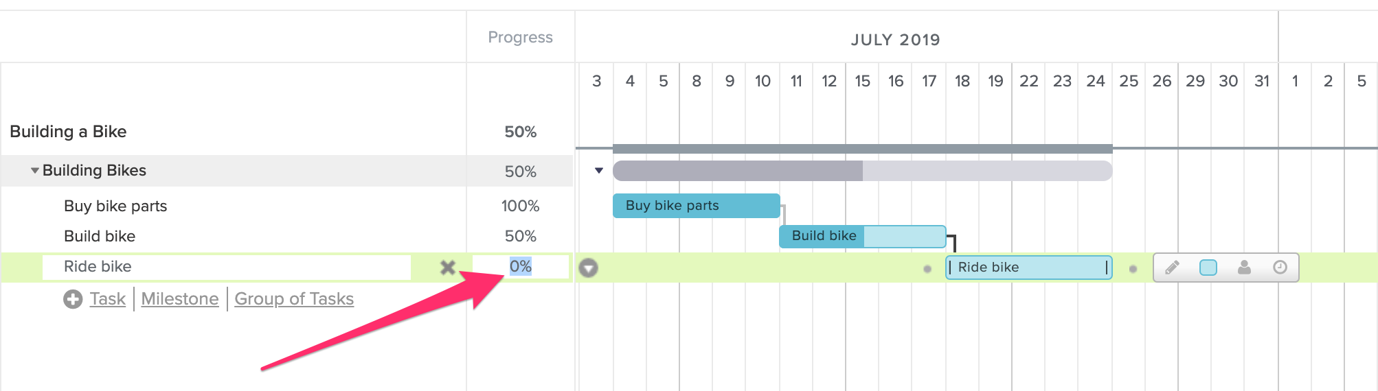 Progress (% Complete) - Getting Started with TeamGantt