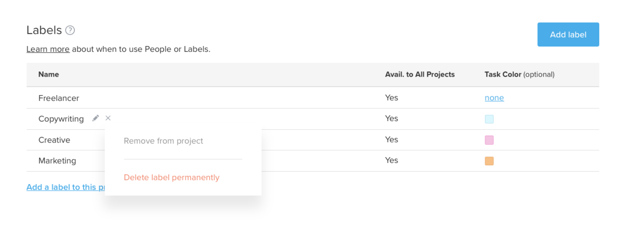 Add, Edit, and Remove Labels - Getting Started with TeamGantt
