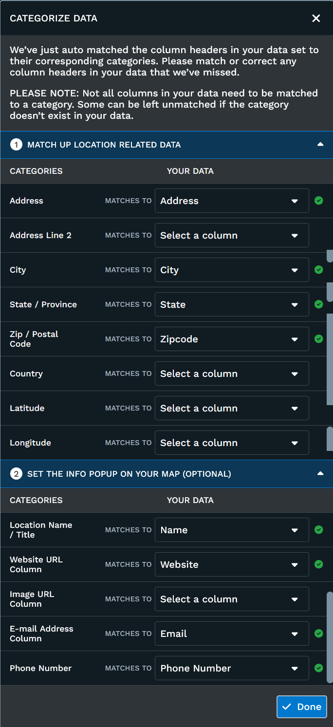 Categorize Data (Match up your data) - Maptive Answer Center