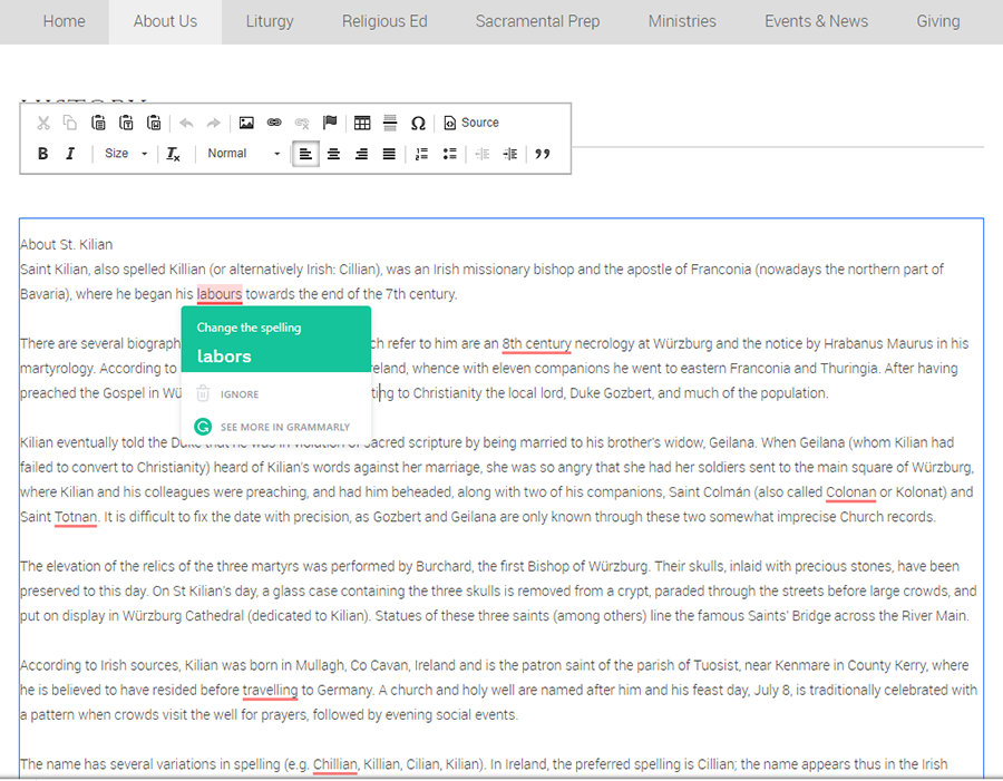 Spell checking within the Text/HTML module - eCatholic Help Center