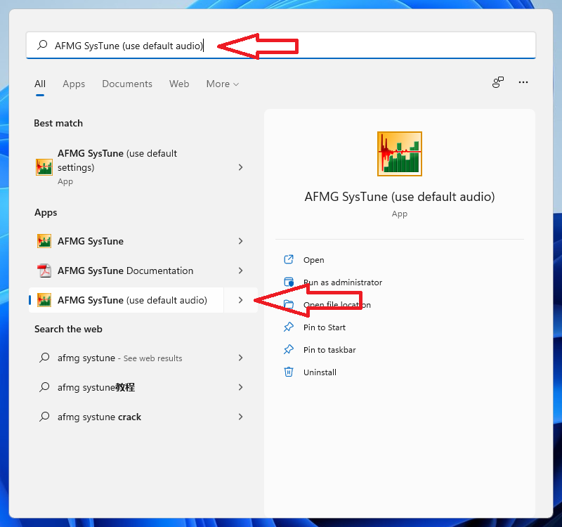 Start AFMG SysTune with default settings (Win 11) - AFMG Knowledge Base