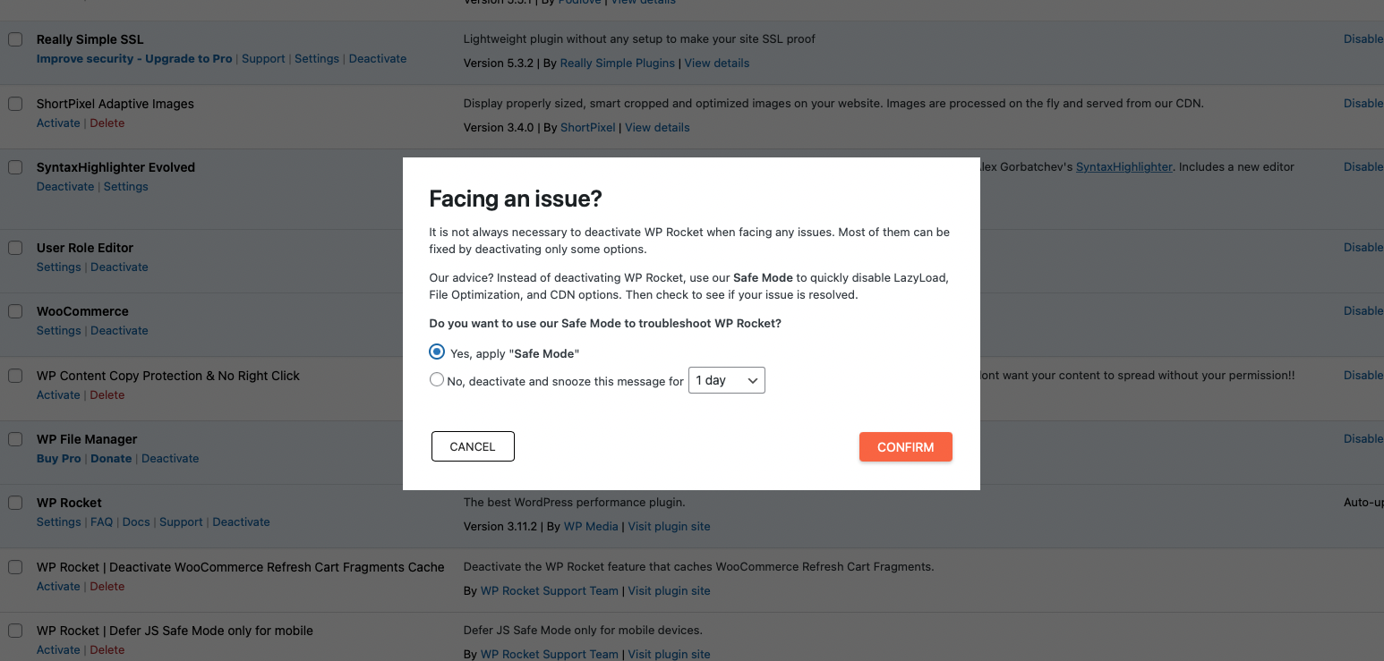 Safe Mode - WP Rocket Knowledge Base