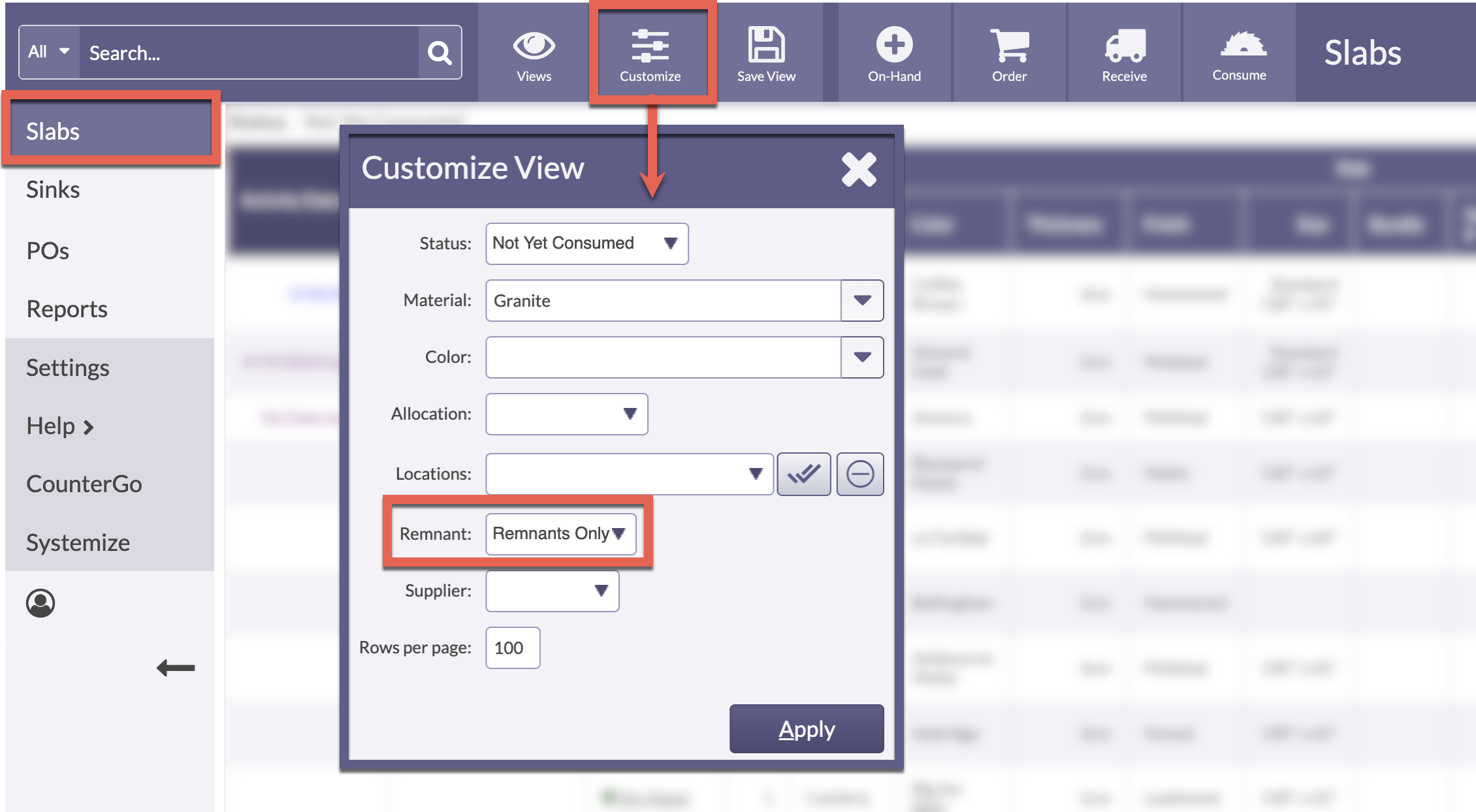 Slab View By Remnants - Moraware Inventory Knowledge Base