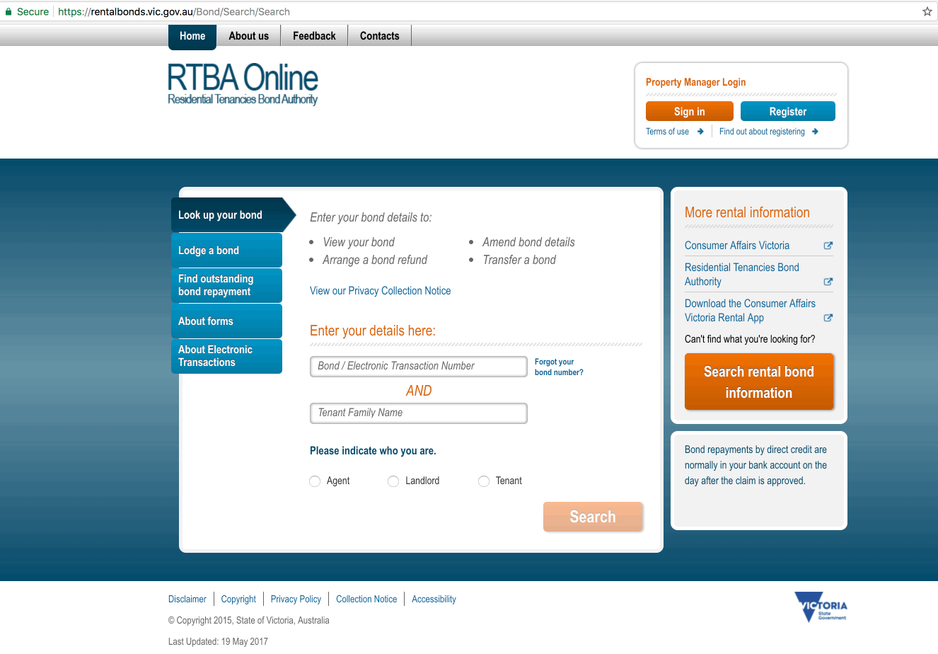 Register and lodge the bond with RTBA online Victoria - Cubbi