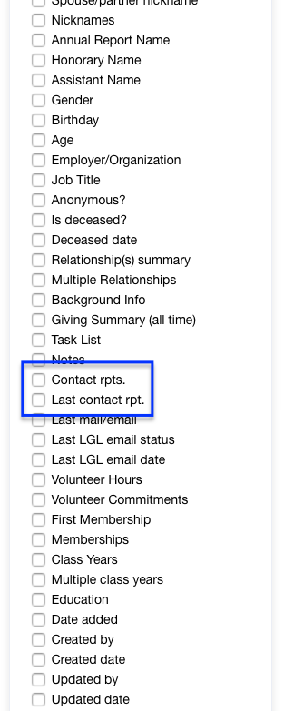 Contact reports - Little Green Light Knowledge Base
