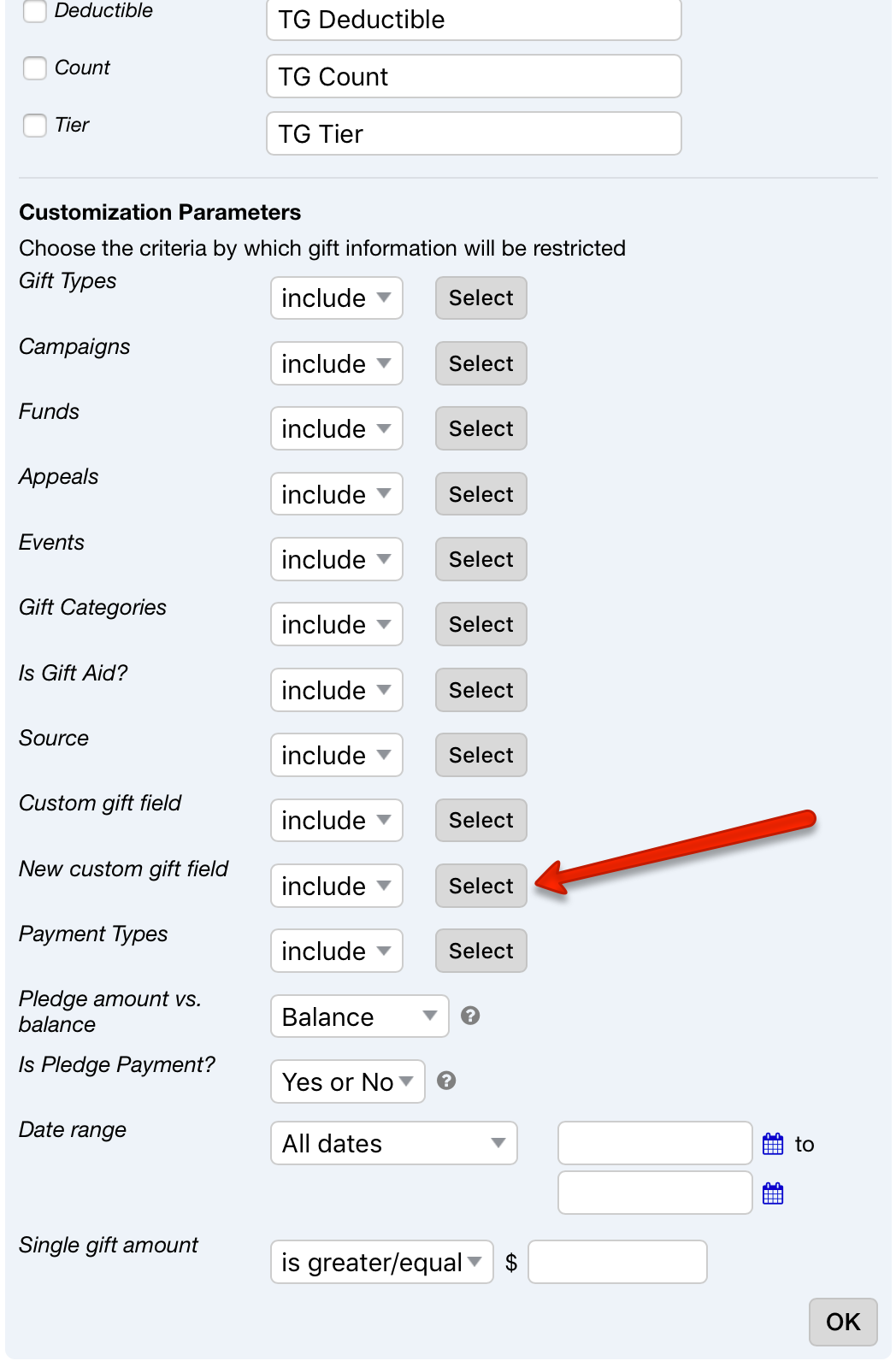 Custom gift fields - Little Green Light Knowledge Base