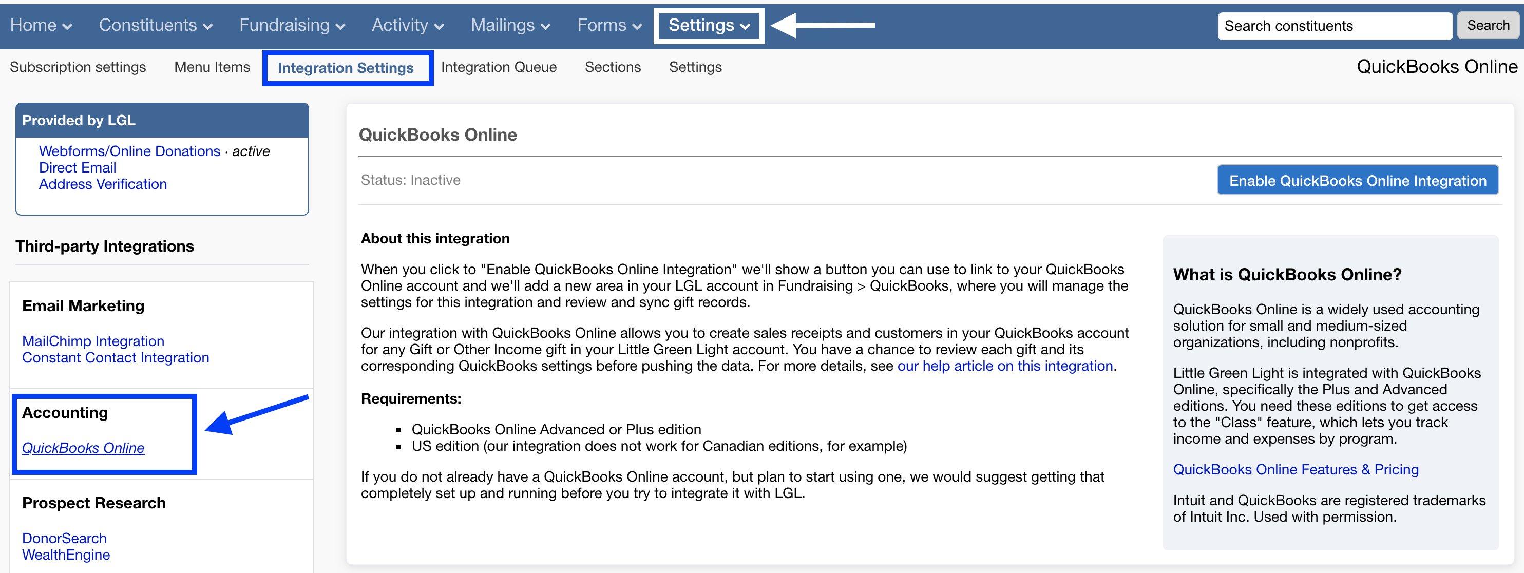 QuickBooks integration: Sync gifts from LGL to your QuickBooks Online ...