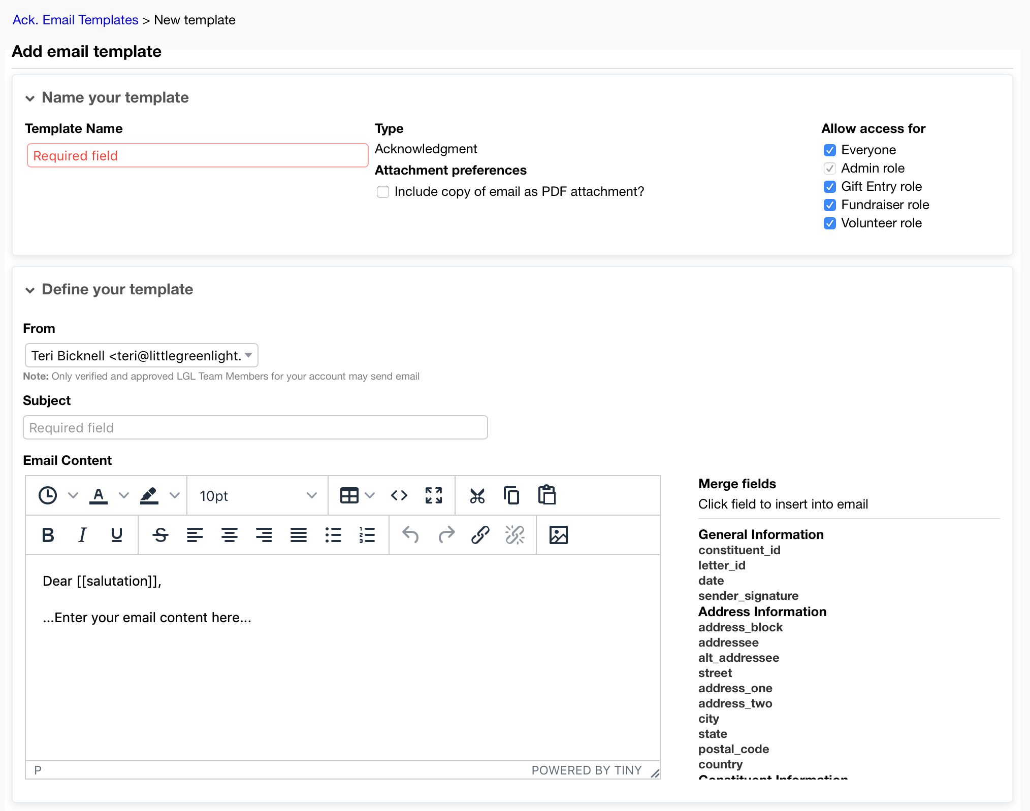 Create an email acknowledgment template - Little Green Light Knowledge Base