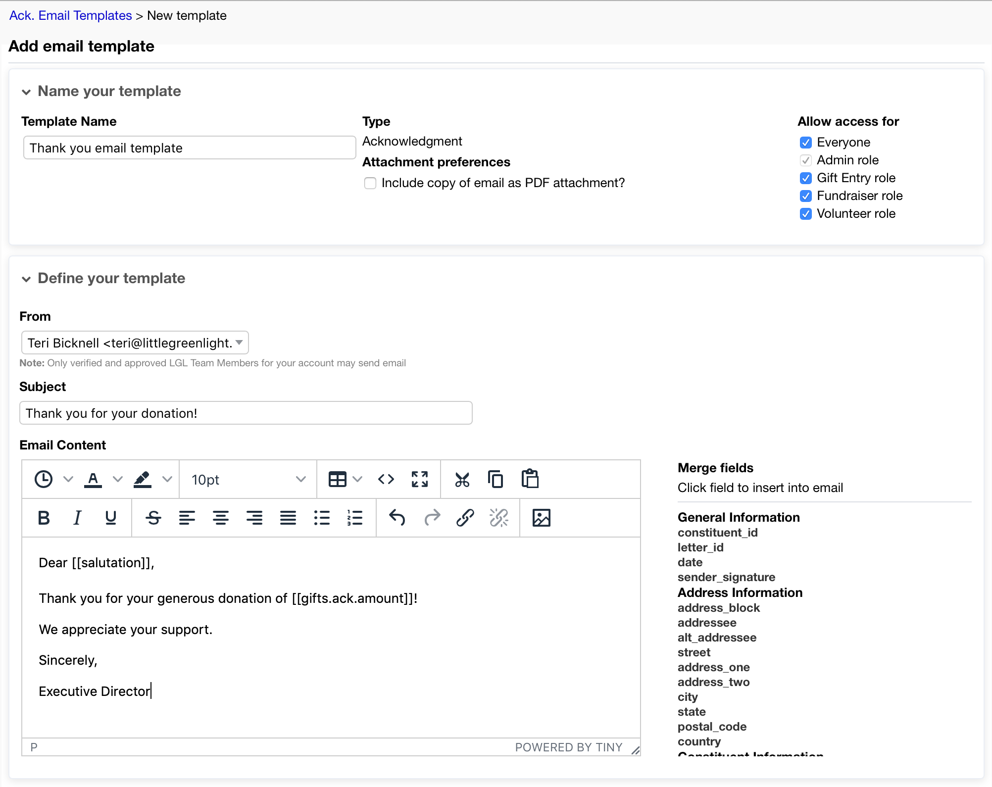 Create an email acknowledgment template - Little Green Light Knowledge Base