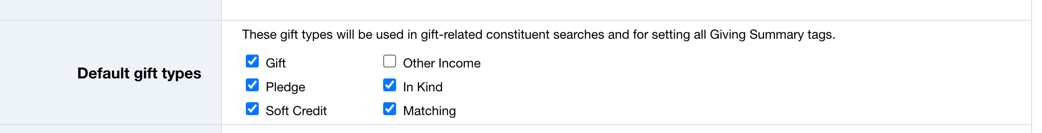 Set your default gift type filters and customize Giving Status ...