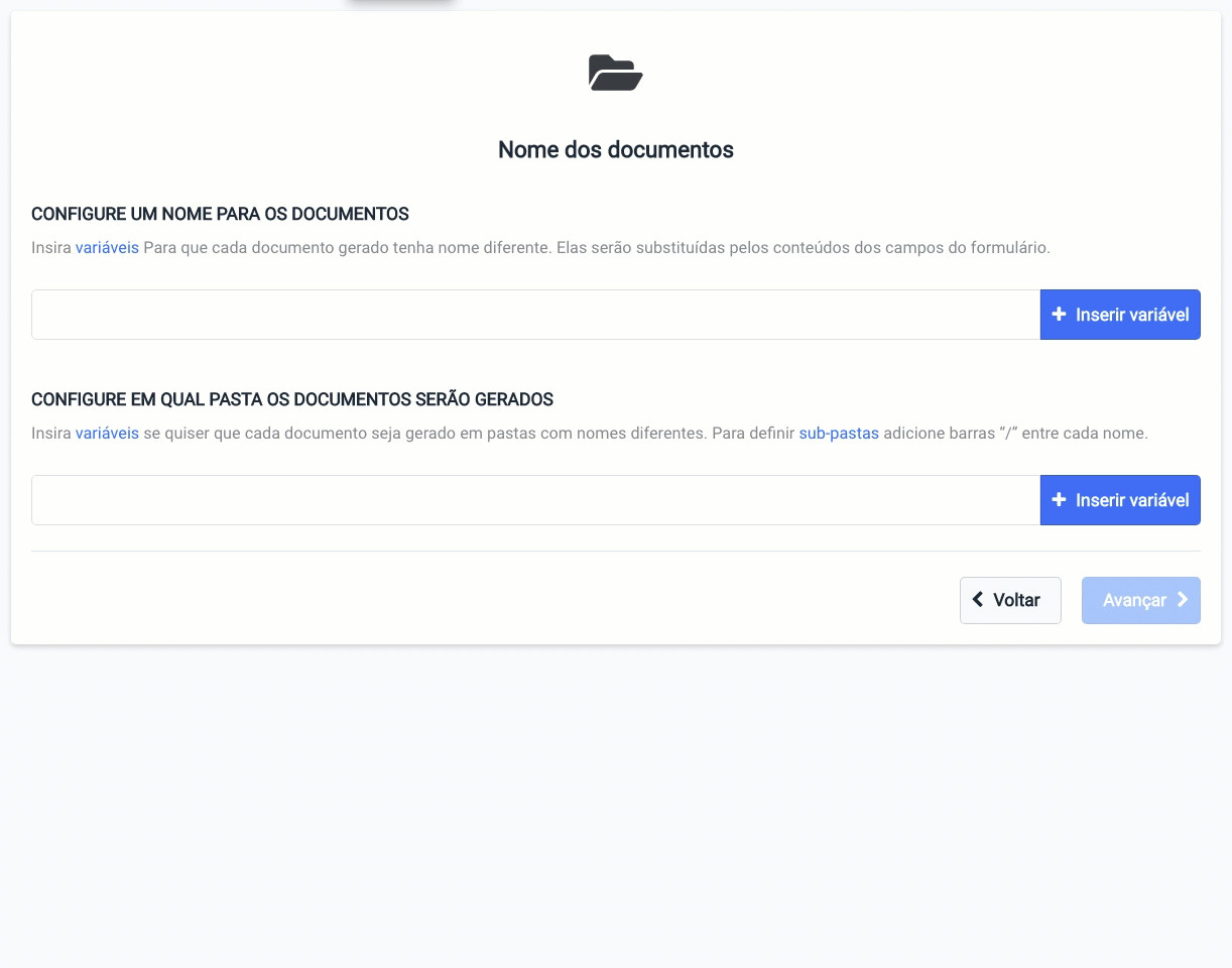 Como definir nome e a pasta dos documentos? - Ajuda