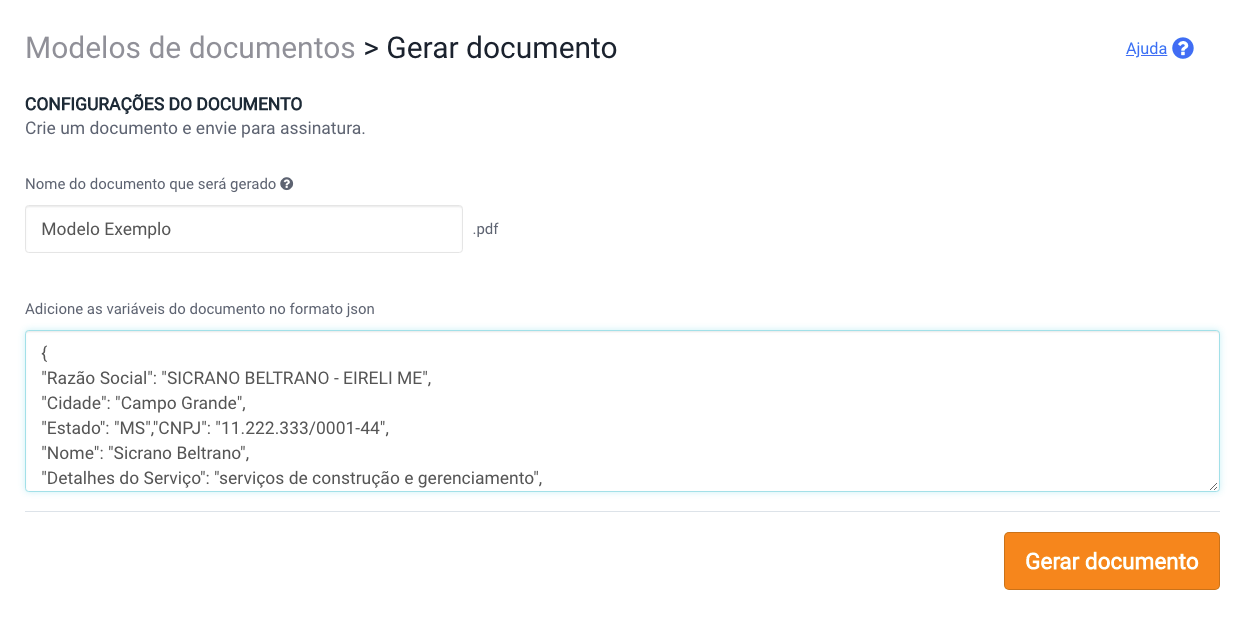 Modelos de documentos - Ajuda