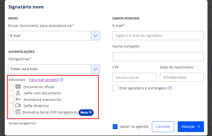 Autenticações disponíveis - Ajuda