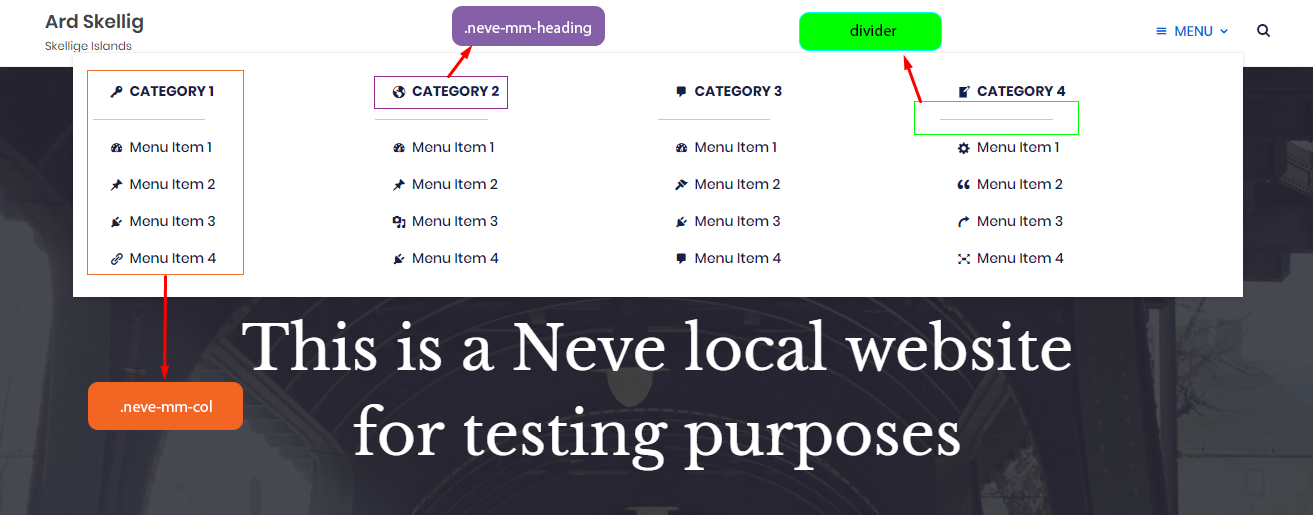Neve Mega Menu Setup - ThemeIsle Docs