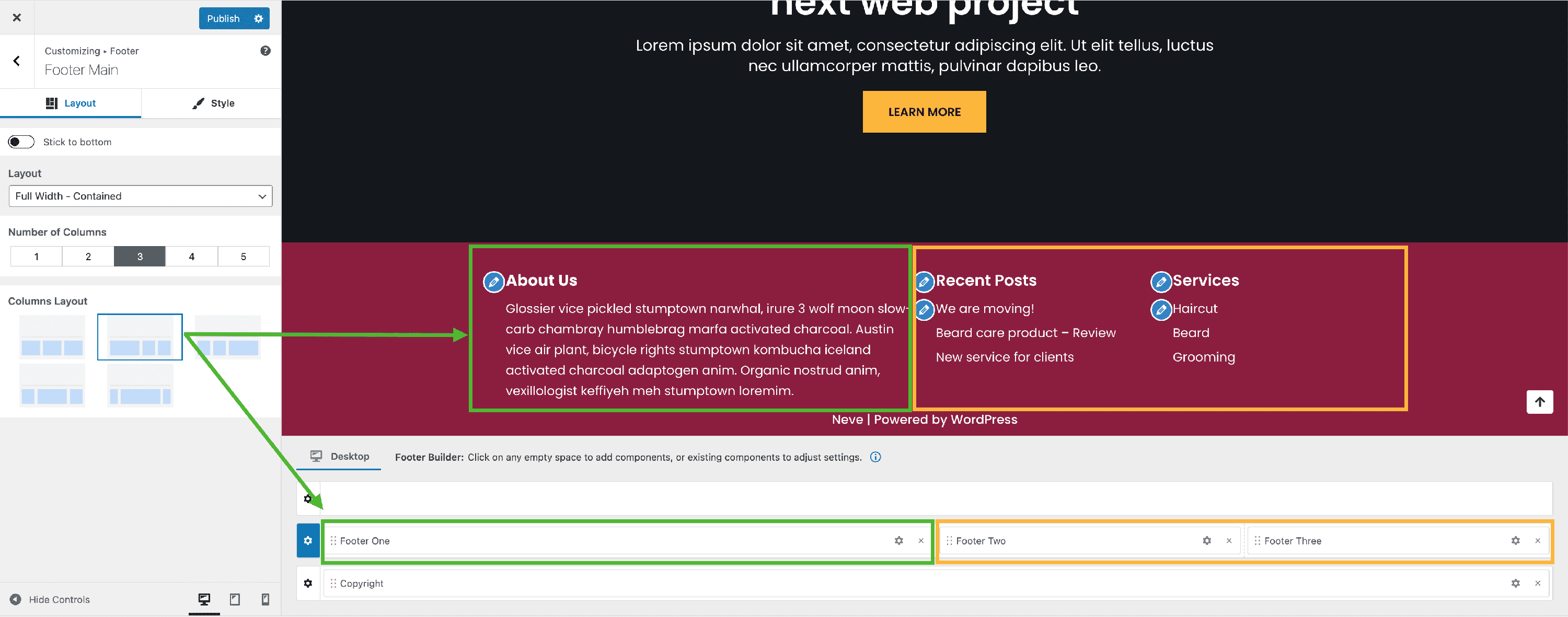Neve Footer Builder - ThemeIsle Docs