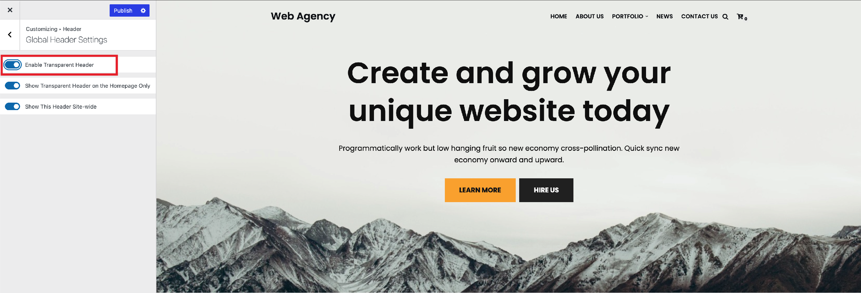Header Transparent (PRO) - ThemeIsle Docs