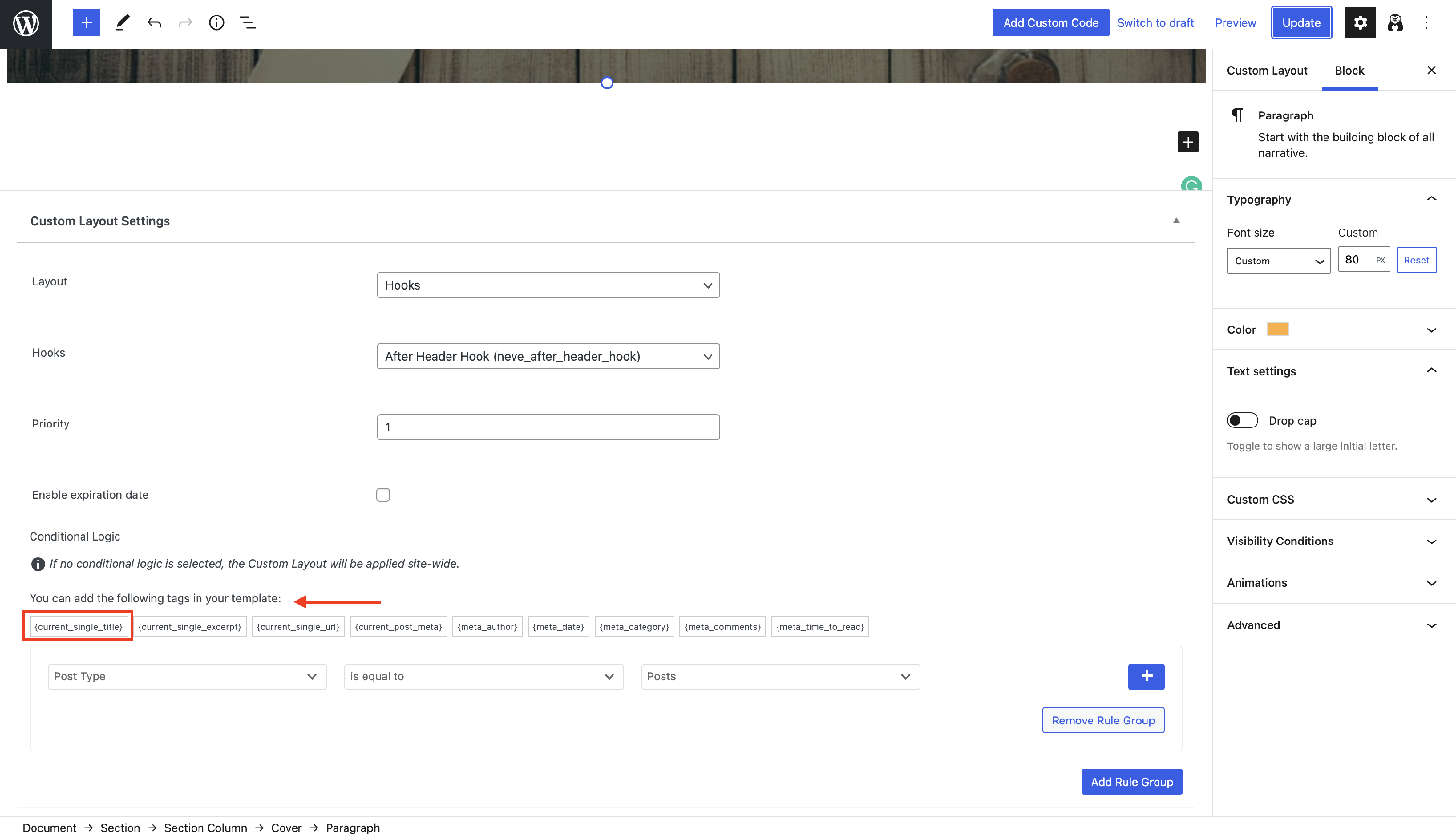 How to create a Page Header for Posts using the Custom Layouts Module - ThemeIsle Docs