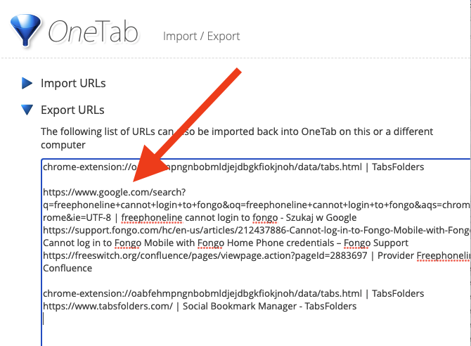 How to Import Bookmarks from OneTab OR a list of URLs - TabsFolders Knowledge Base