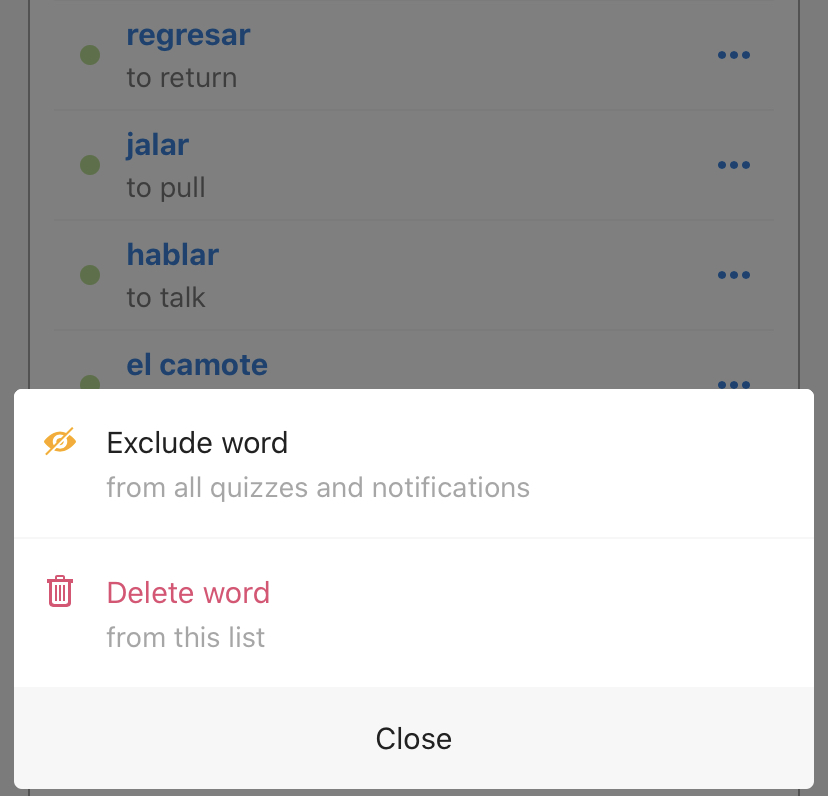 How to exclude/include a word on a vocabulary list - SpanishDict Support