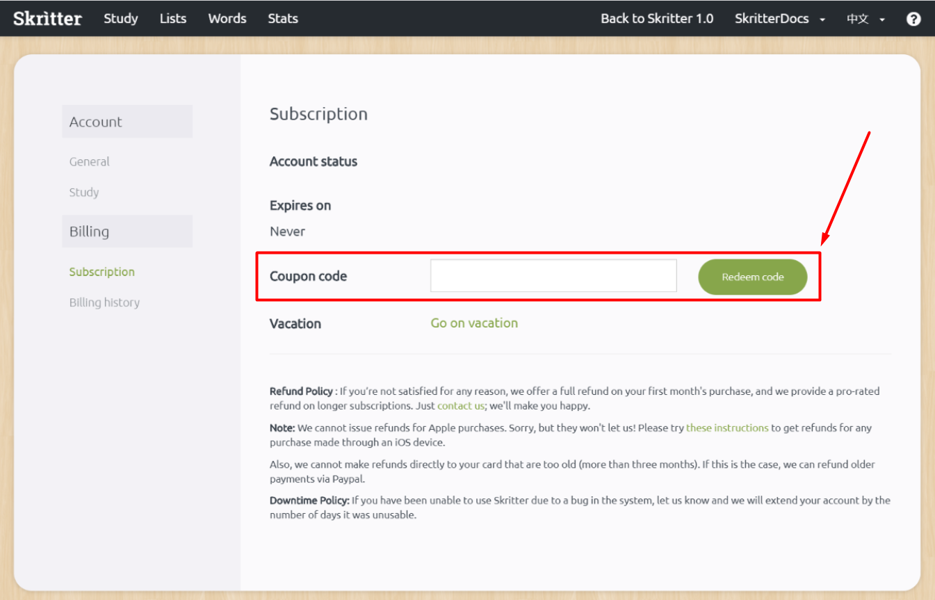Payments and Billing - Skritter