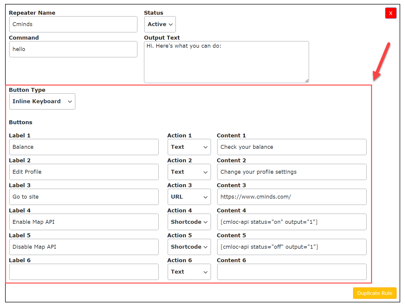 WordPress Telegram Bot - Rules - Keyboard Buttons - CreativeMinds Products Documentation