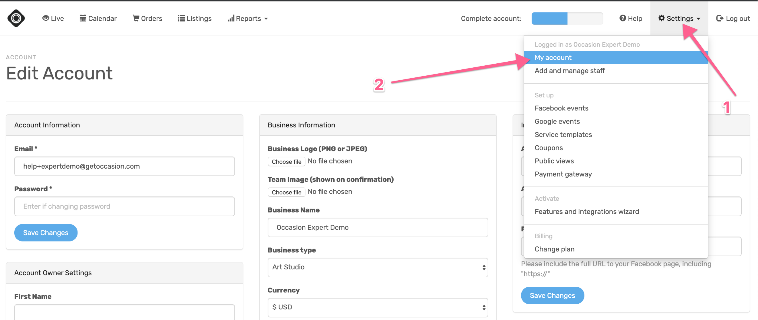 Update Account Information - Occasion Knowledge Base