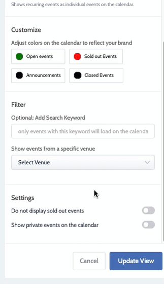 Filtering Options and Settings on Website Calendars / Website Setup ...