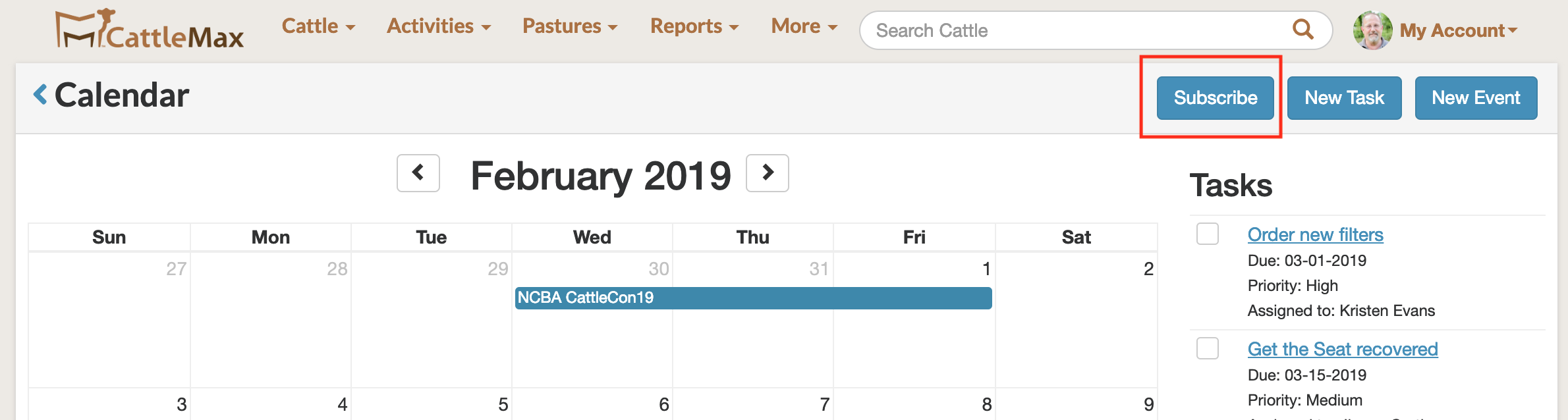 Subscribing to the CattleMax Calendar - CattleMax Help