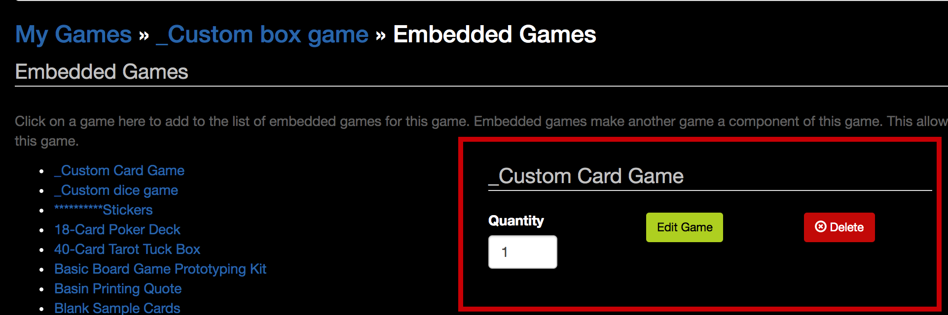 Embedded Games - The Game Crafter