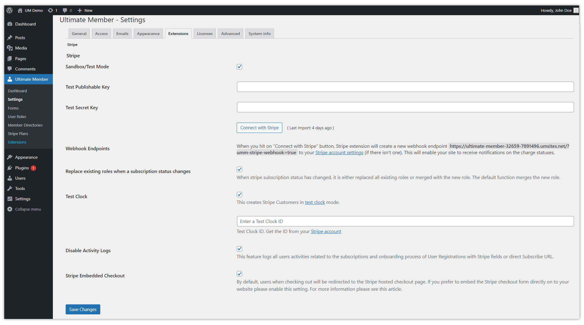 Stripe Settings - Ultimate Member