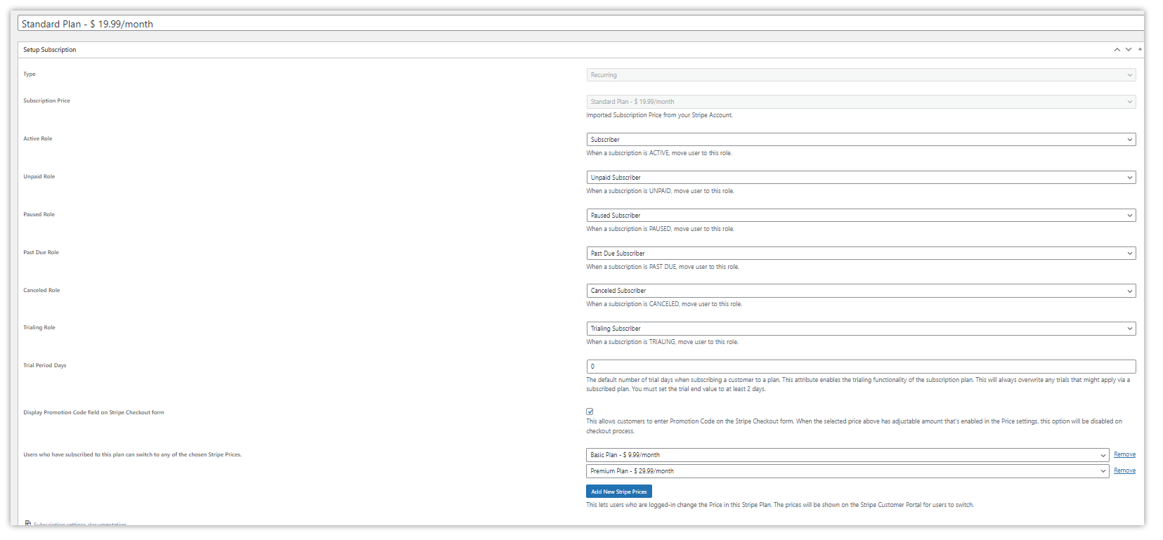 UM Stripe Plan Settings - Ultimate Member