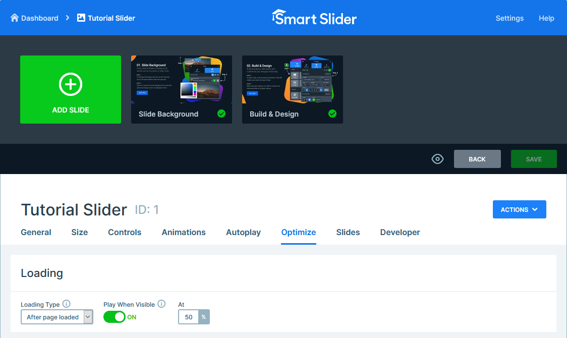 Slider settings - Optimize - Smart Slider Documentation