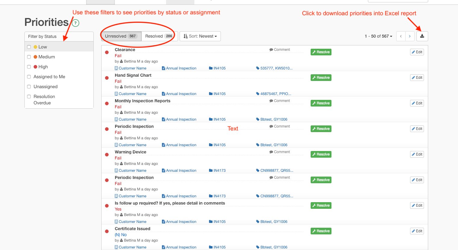 Priorities Reports - InspectAll Support
