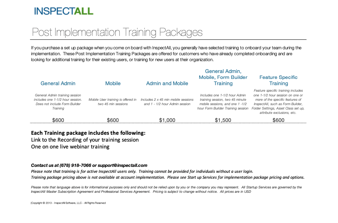 Professional Services - InspectAll Support