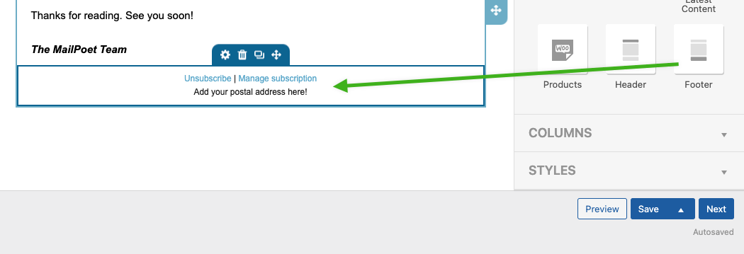 Adding an Unsubscribe Link - MailPoet Knowledge Base