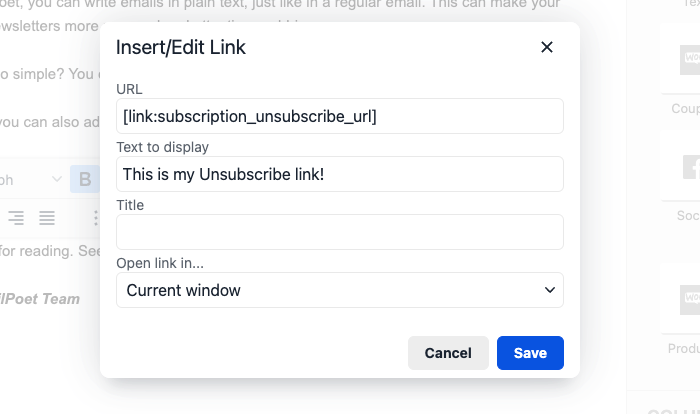 Adding an Unsubscribe Link - MailPoet Knowledge Base Adding an Unsubscribe Link - MailPoet Knowledge Base