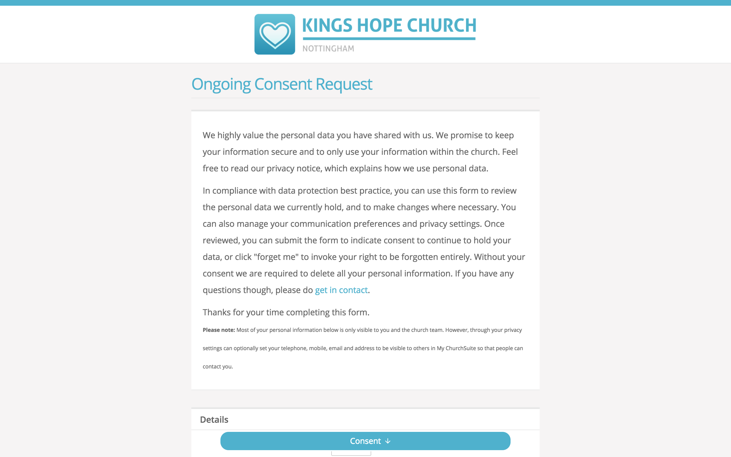 Ongoing consent - ChurchSuite Support Articles