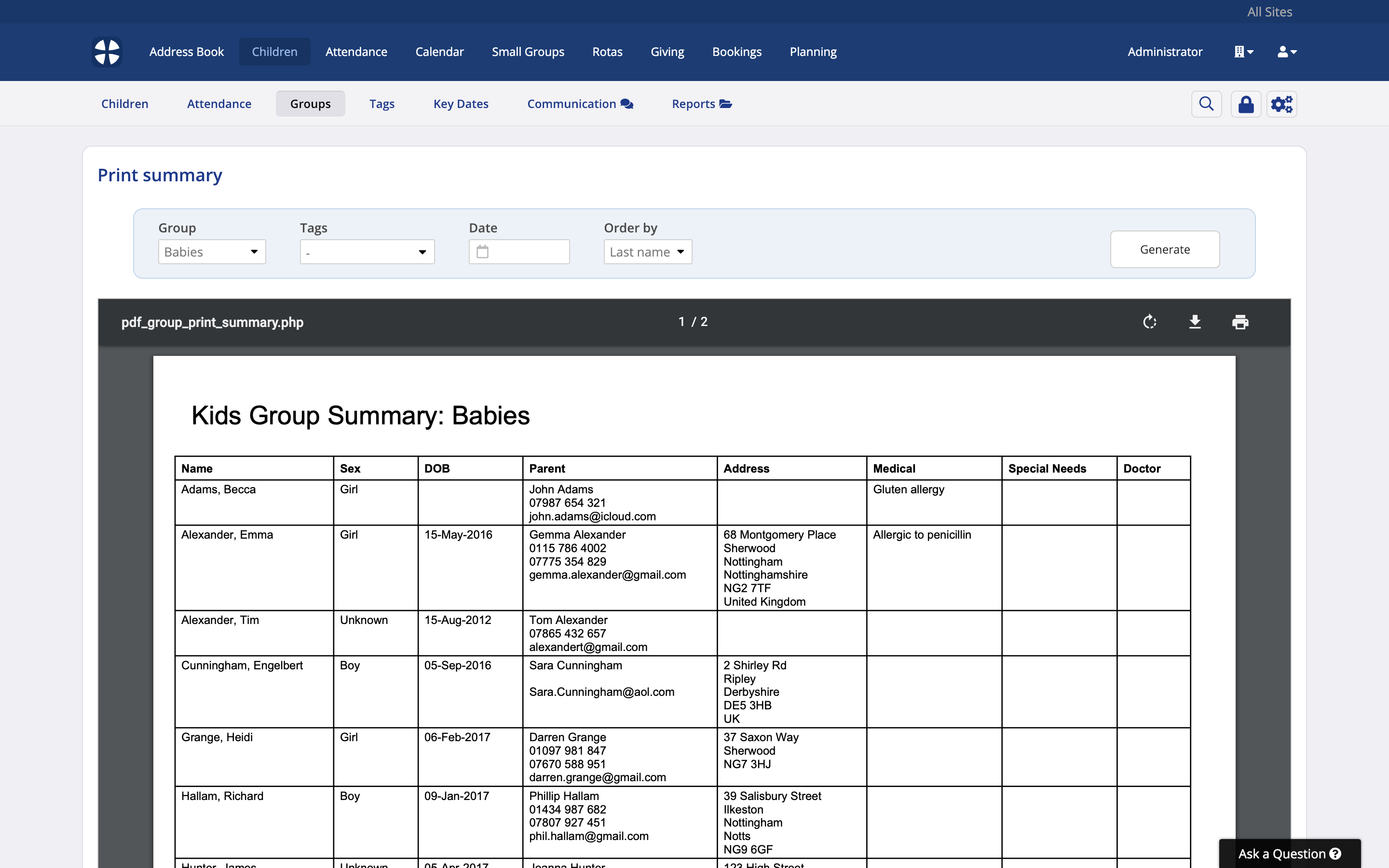 Printing registers and badges for manual child check-in - ChurchSuite ...