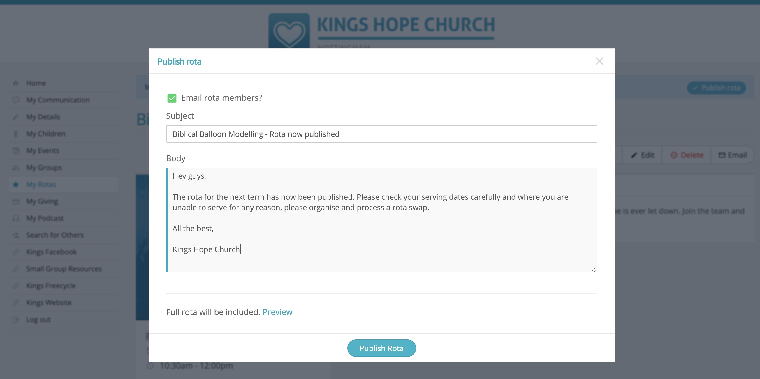 Who receives the rota communications I send? - ChurchSuite Support Articles