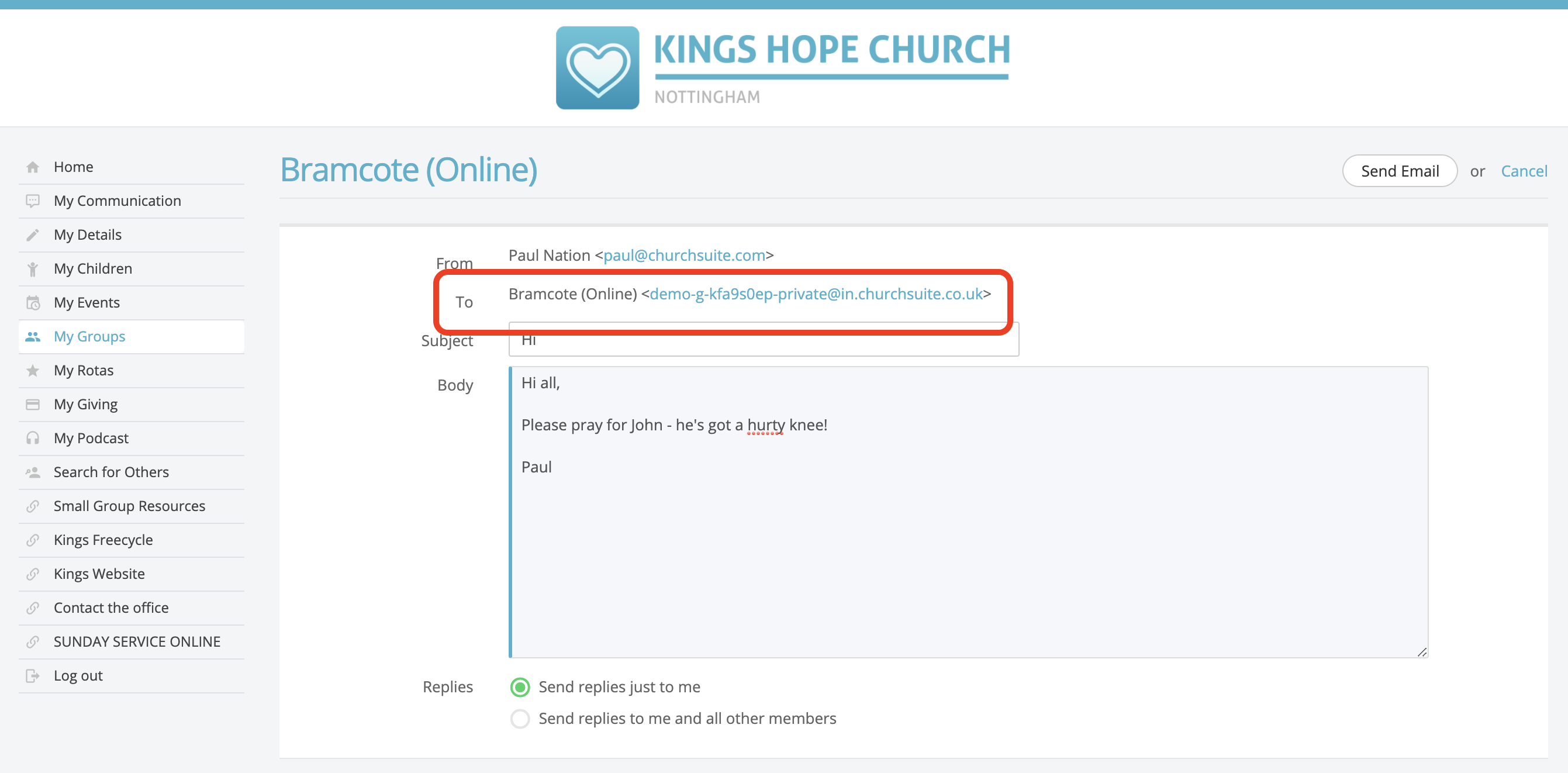 Communicating to individuals and groups - ChurchSuite Support Articles