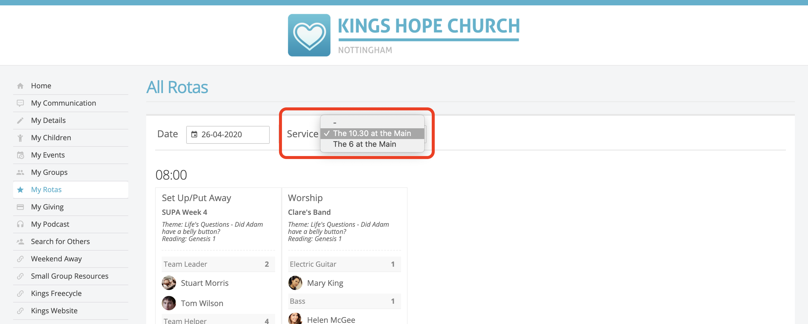 Grouping rotas with services - ChurchSuite Support Articles