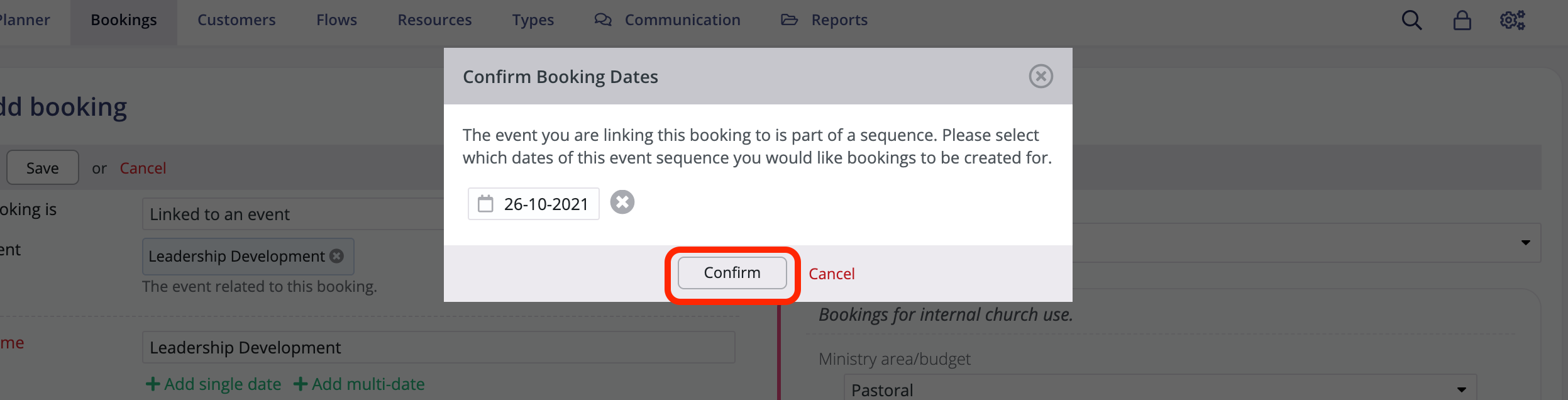 Booking sequences - ChurchSuite Support Articles