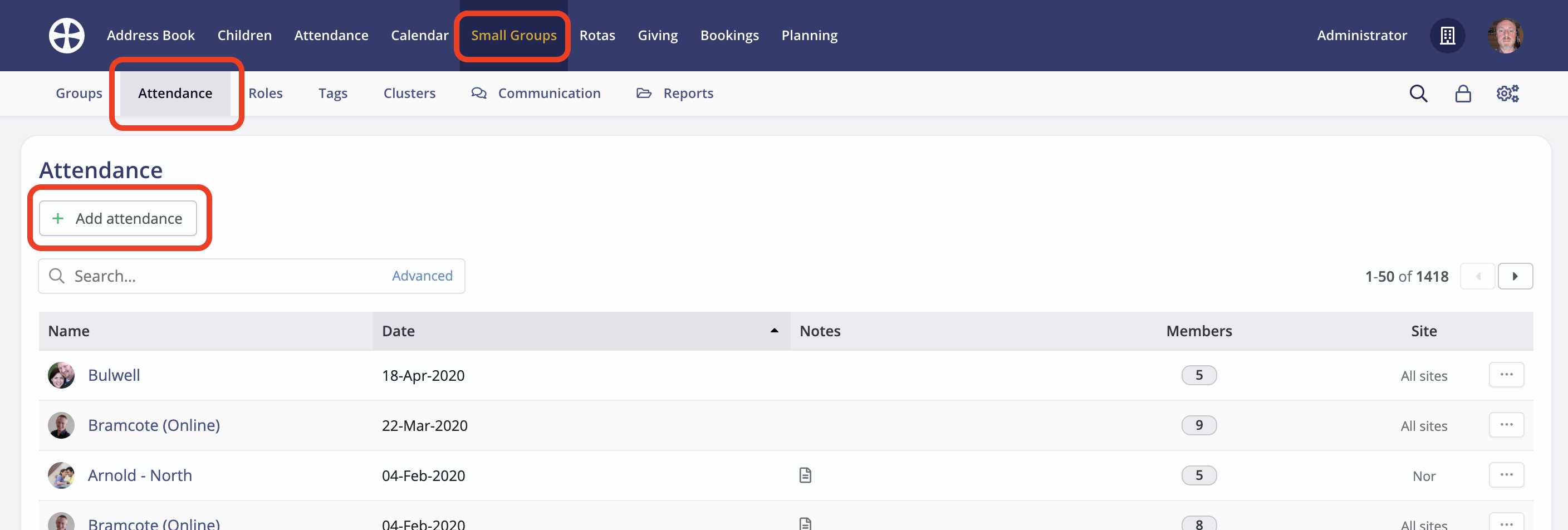 Small group attendance - ChurchSuite Support Articles