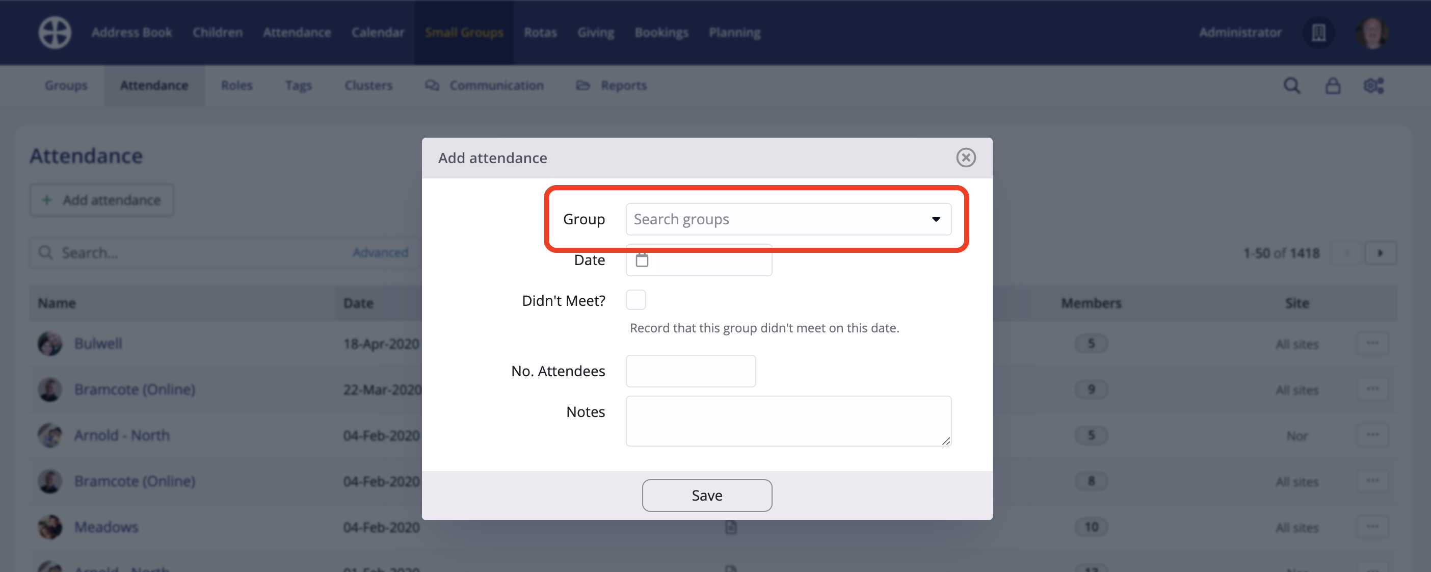 Small group attendance - ChurchSuite Support Articles