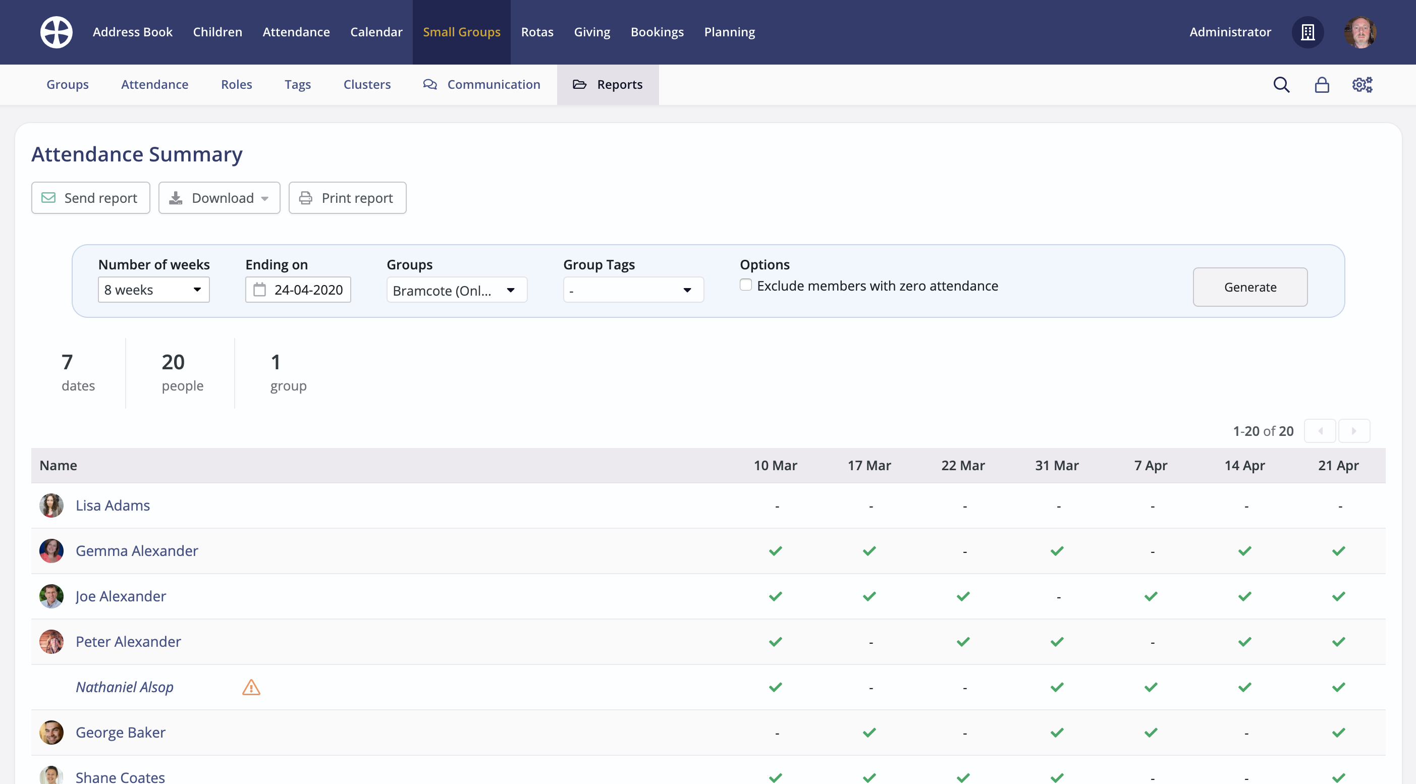 Small group attendance - ChurchSuite Support Articles
