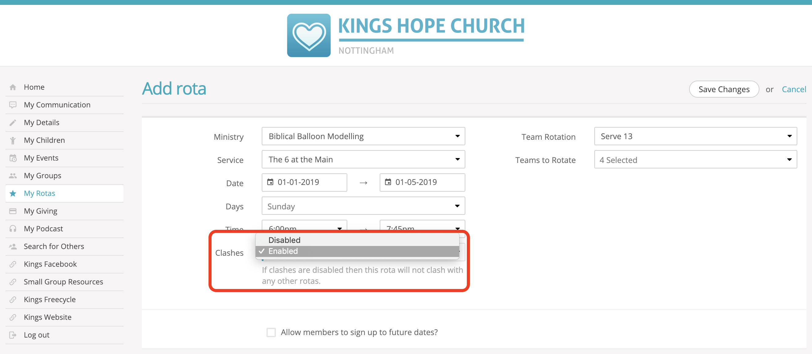 Rota clash management - ChurchSuite Support Articles