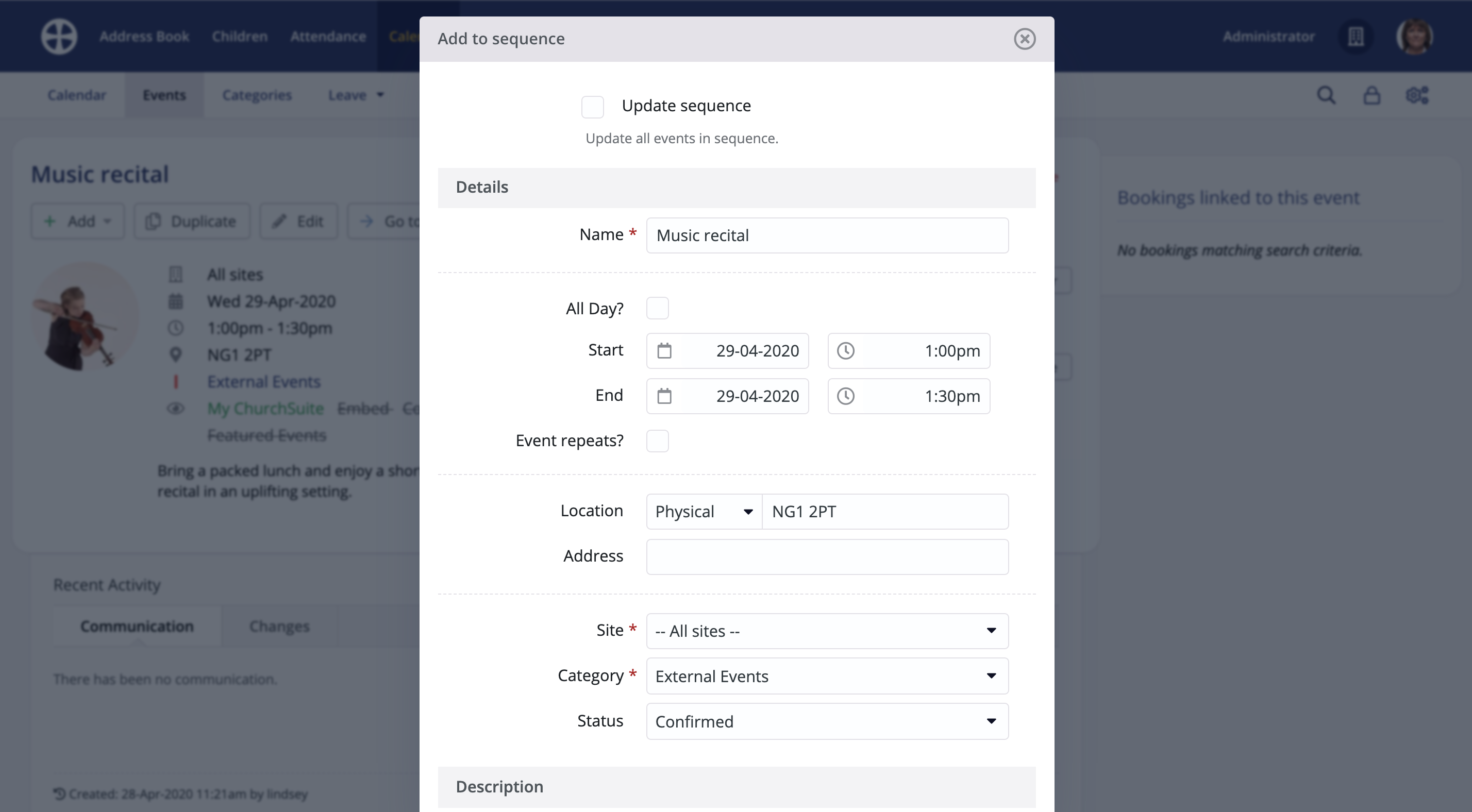 Working with multi-date event sequences - ChurchSuite Support Articles