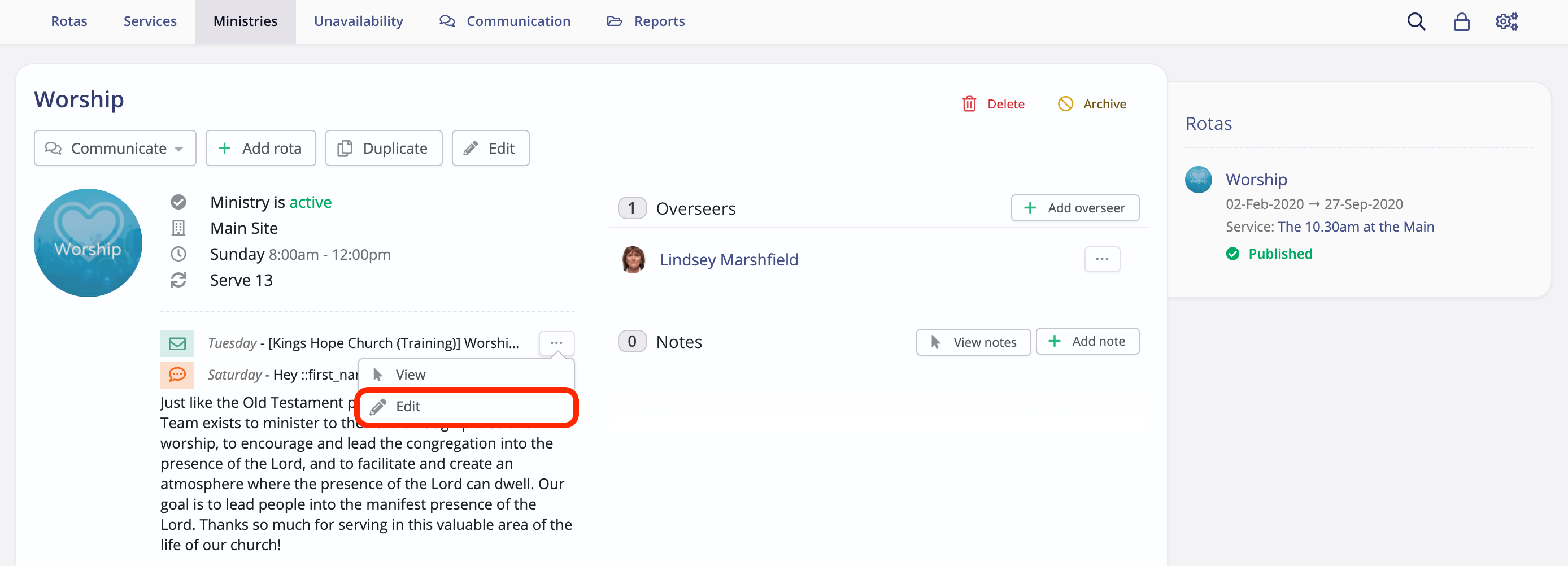 Sending rota reminders - ChurchSuite Support Articles