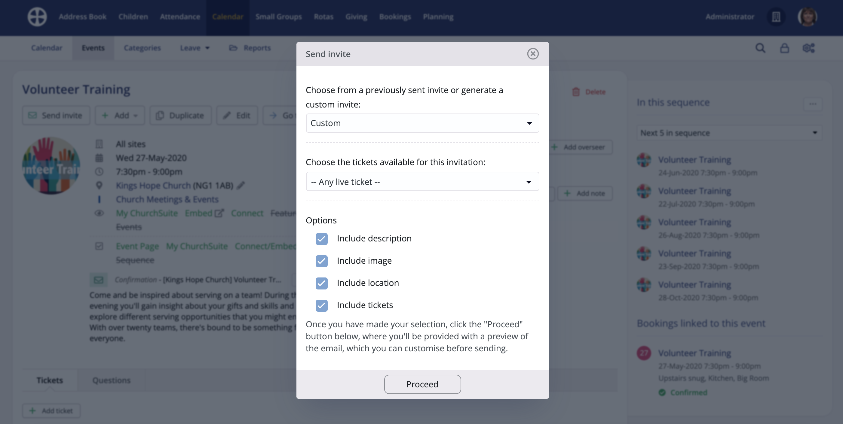 Event invitations - ChurchSuite Support Articles